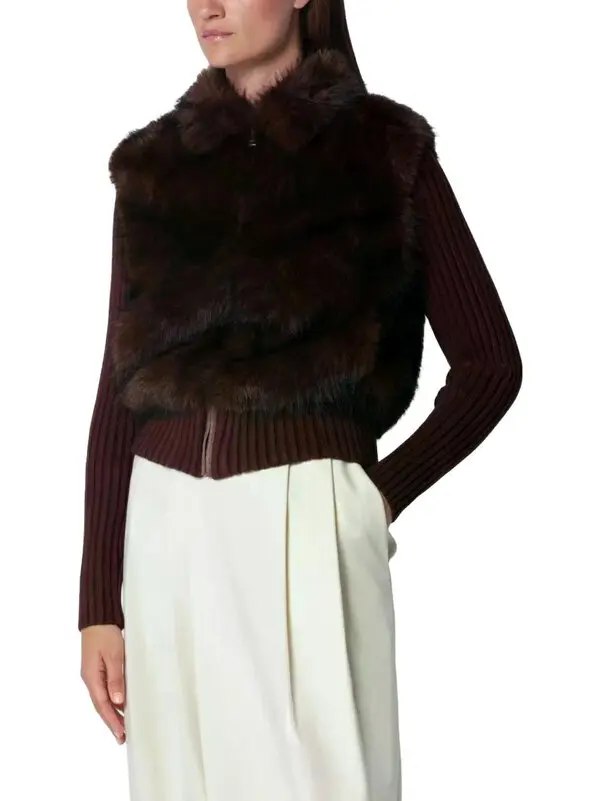 Source Unknown Faux-fur Panelled Ribbed Jacket - Brown