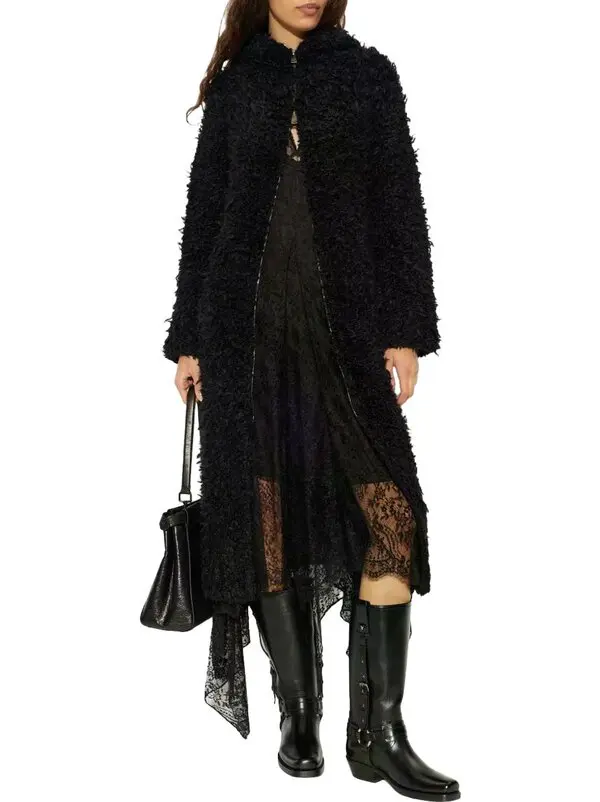 Fendi Hooded Bouclé-knit Coat - Black