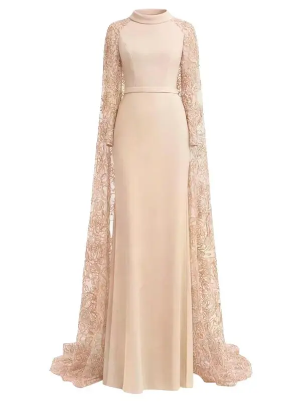 GEMY MAALOUF Fold-over Collar Floral-lace Dress - Neutrals