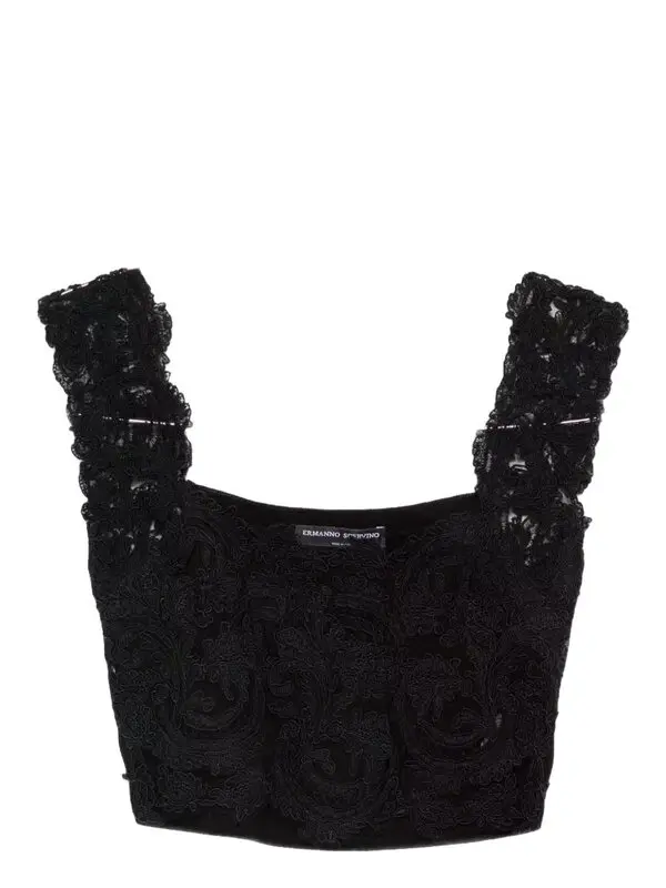 Ermanno Scervino Lace-overlay Scalloped-edge Top - Black