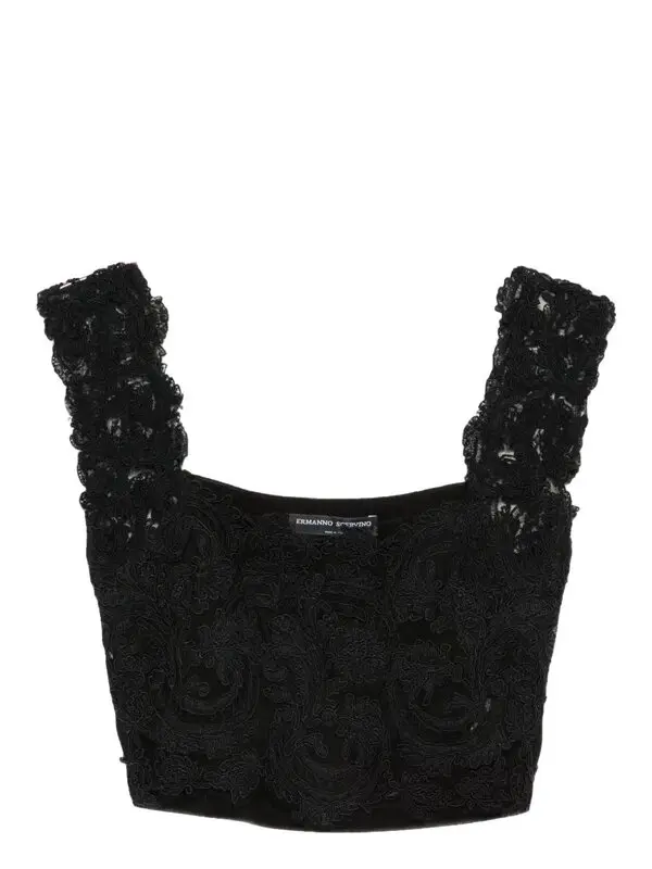 Ermanno Scervino Lace-overlay Scalloped-edge Top - Black