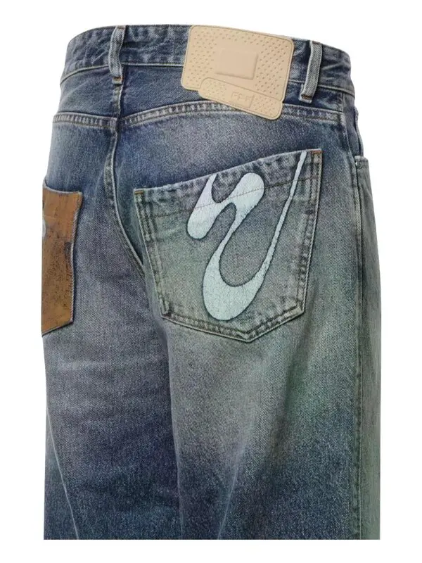 PDF Distressed Graphic-print Straight-leg Jeans - Blue