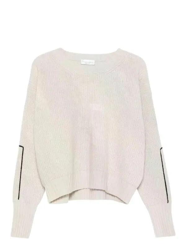 ROBERTO COLLINA Ribbed-knit Embroidered-sleeve Sweater - Neutrals