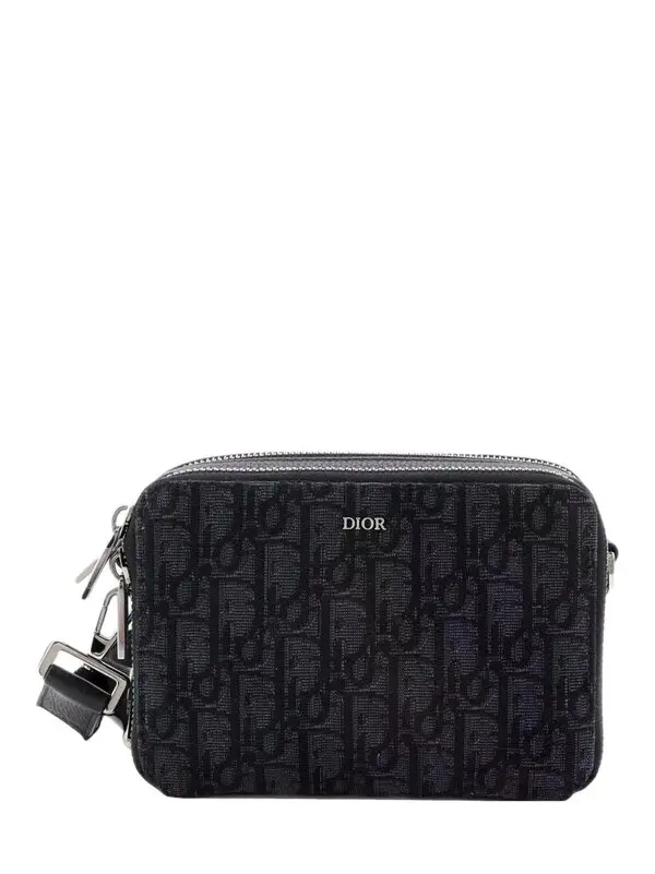 Dior Double Zip Pouch Oblique Canvas Crossbody Bag - Black