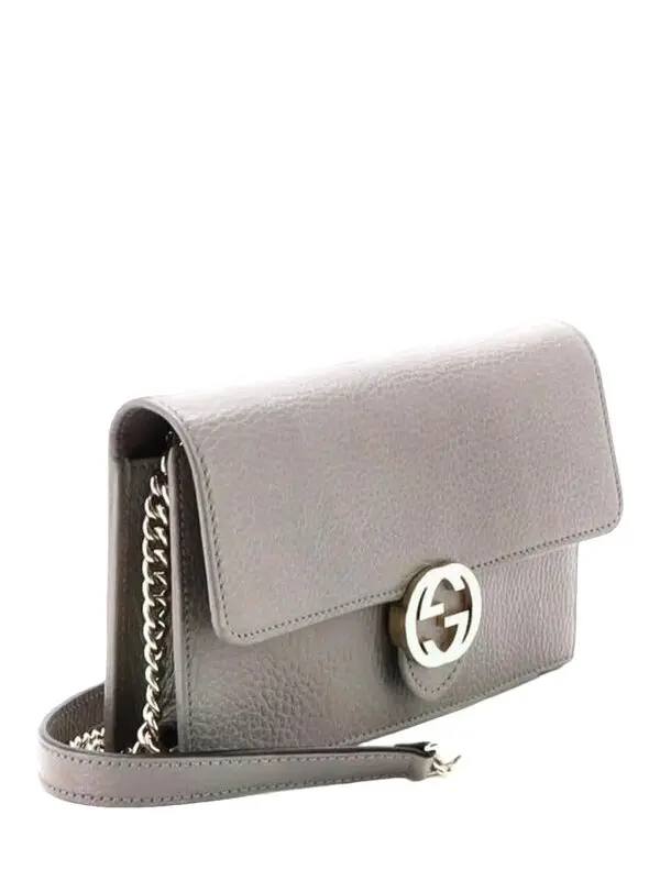 Gucci Interlocking Wallet On Chain Leather Crossbody Bag - Grey