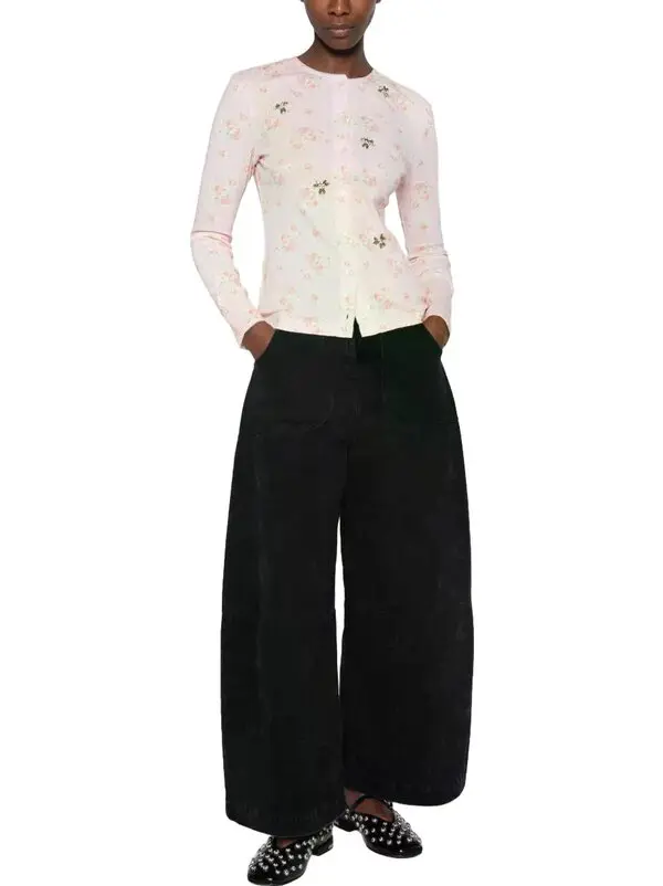 Simone Rocha Floral-print Crystal-embellished Cardigan - Pink