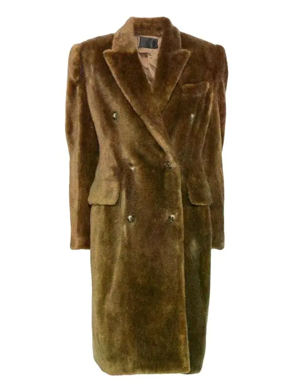 MUGLER Double-breasted Faux-fur Coat - Brown