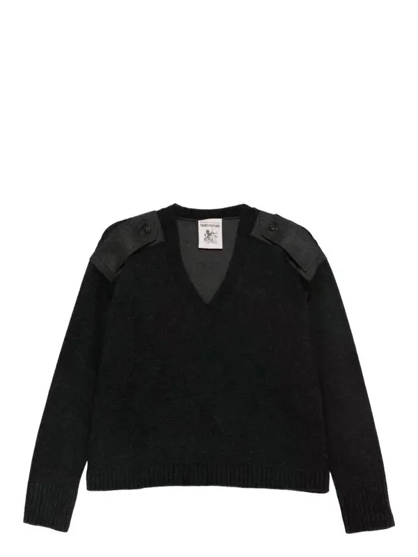 SEMICOUTURE Epaulette-detail V-neck Sweater - Black