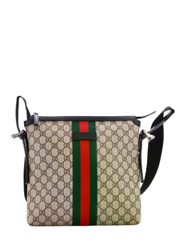 Gucci Web Messenger Bag Gg Coated Canvas Medium Crossbody Bag - Brown