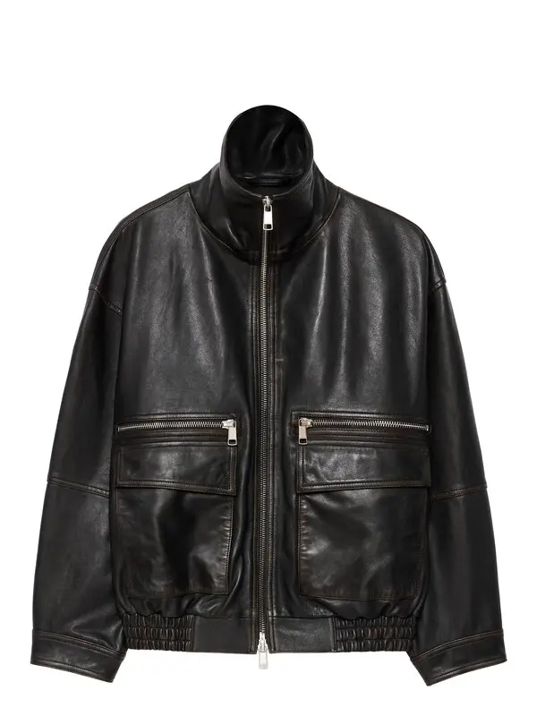 ALLSAINTS Elisa Leather Bomber Jacket - Brown