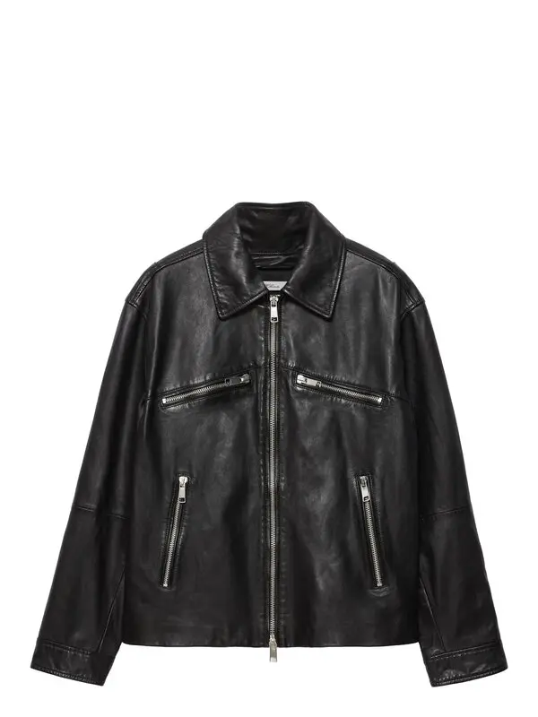 ALLSAINTS Vegason Oversized Leather Jacket - Black