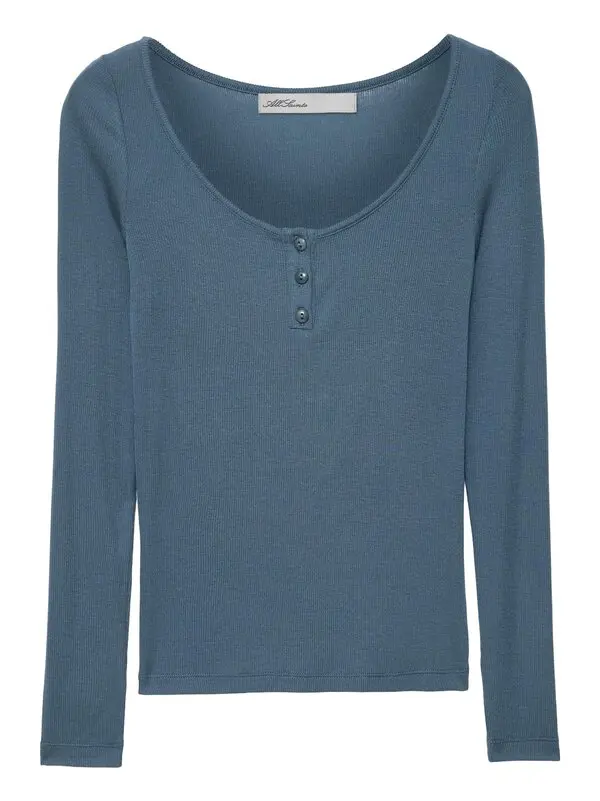 ALLSAINTS Jules Slim-fit Cotton Henley Top - Blue
