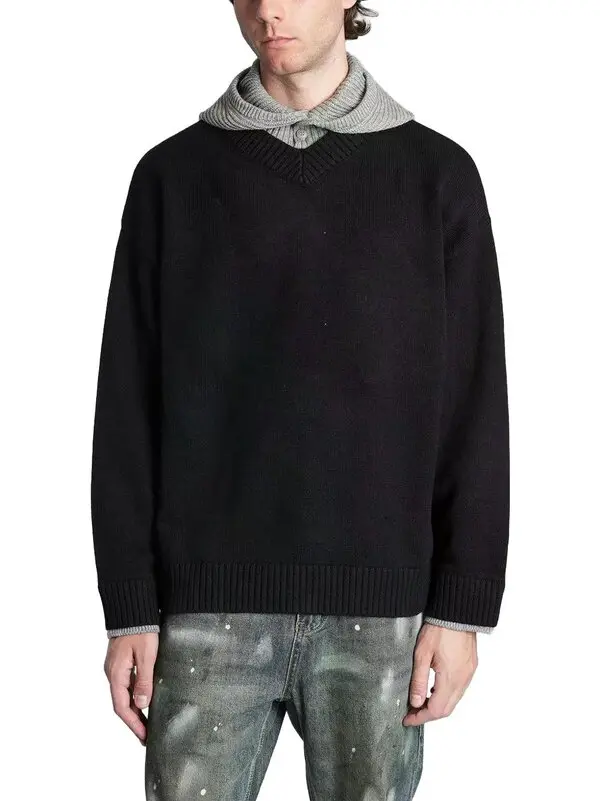 FOUND Layered-hood Sweater - Black