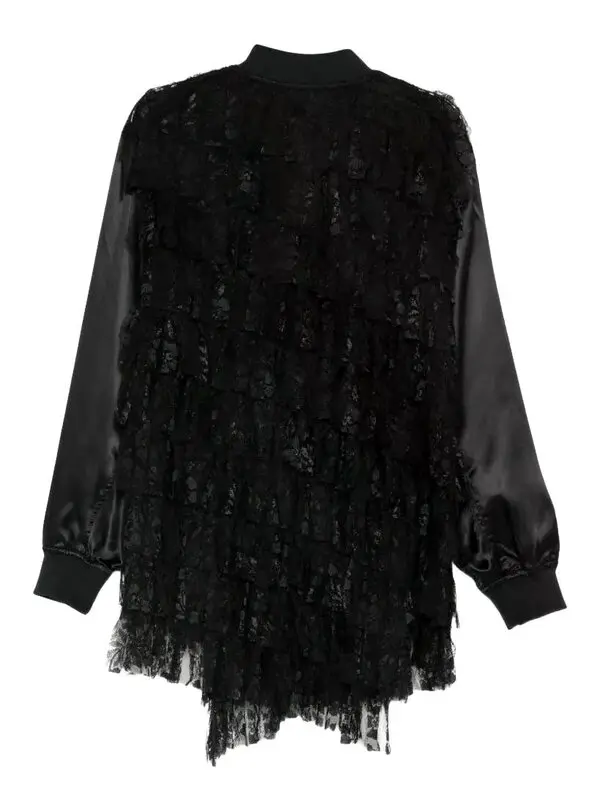 Comme Des Garçons Ruffled Lace-panel Chester Jacket - Black