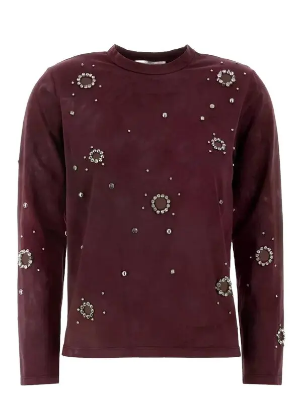 DES_PHEMMES Crystal-embellished Long-sleeve Top - Red