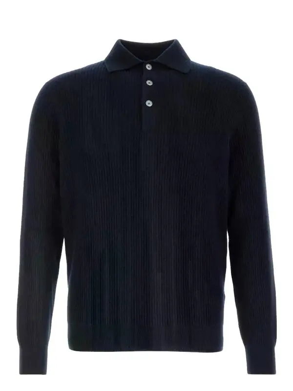 Fedeli Ribbed-knit Polo Shirt - Blue