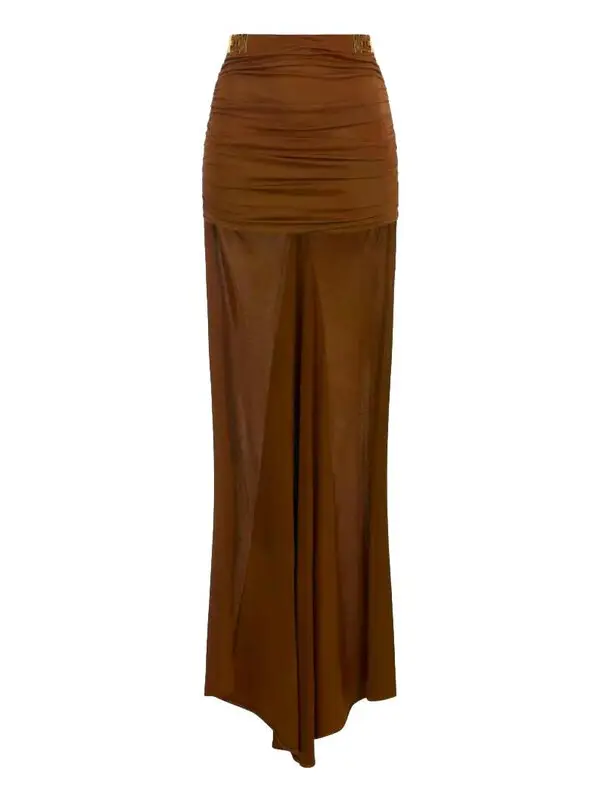 Elisabetta Franchi Skirt In Crêpe Jersey Fabric With Jewel Logo - Brown