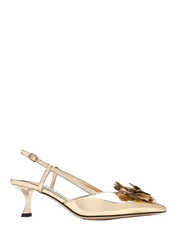 JIMMY CHOO Flower-embellished Leather Pumps - Gold