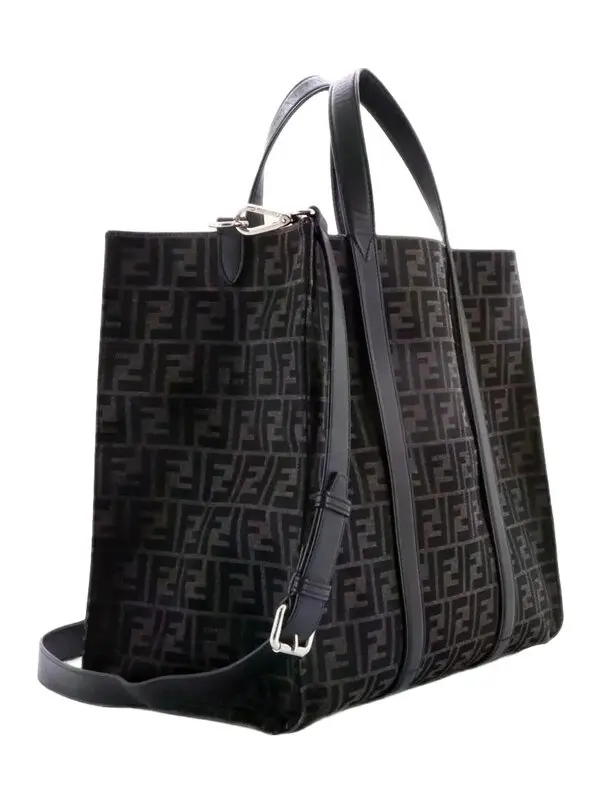 Fendi Convertible Open Zucca Jacquard Fabric And Leather Large Tote Bag - Black