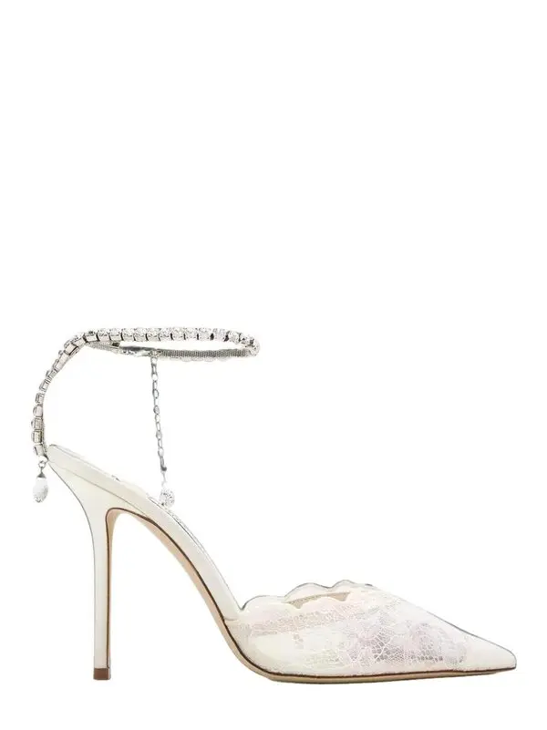 JIMMY CHOO Saeda Lace Crystal-embellished Sandals - Neutrals