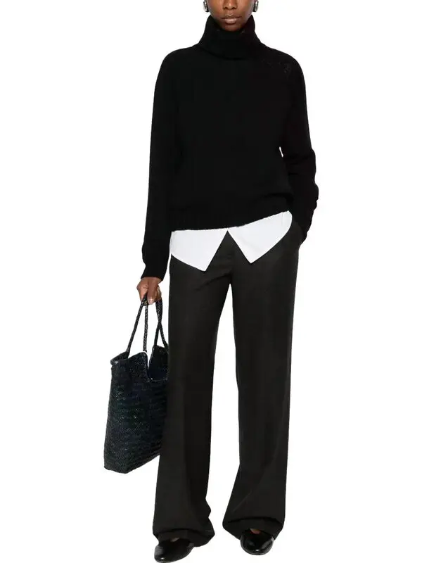 ALLUDE Roll-neck Raglan-sleeve Sweater - Black