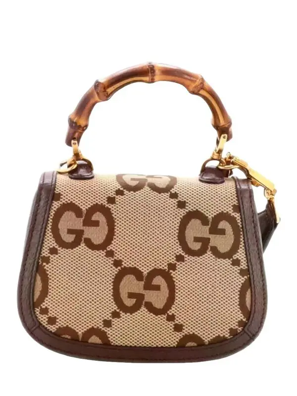 Gucci Bamboo 1947 Top Handle Bag Jumbo Gg Canvas Mini Crossbody Bag - Brown