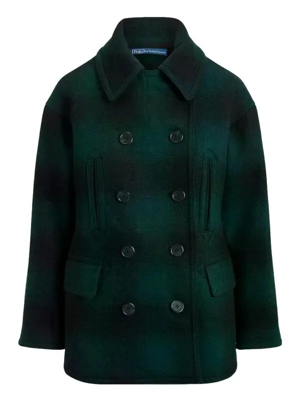Polo Ralph Lauren Sculpted Plaid Wool-blend Peacoat - Green