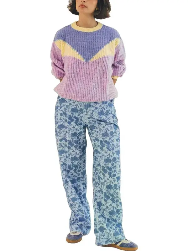 FAVORITE PEOPLE Bakery Floral-print Corduroy Trousers - Blue