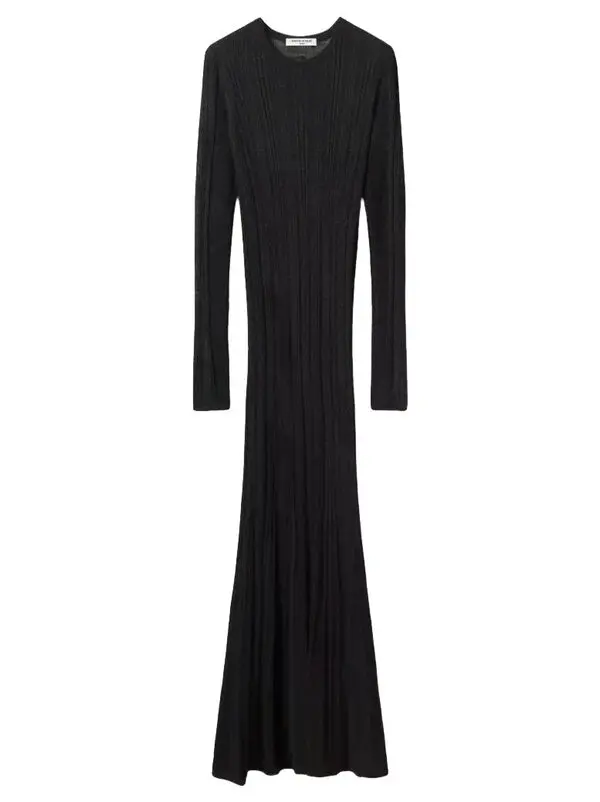 Maison Kitsuné Sparkly Ribbed-knit Long-sleeve Maxi Dress - Black