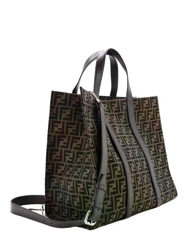 Fendi Convertible Open Zucca Jacquard Fabric And Leather Large Tote Bag - Brown