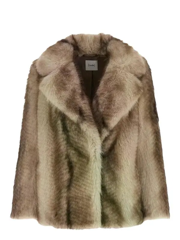 NUDE Faux Fur Wide-lapel Coat - Neutrals