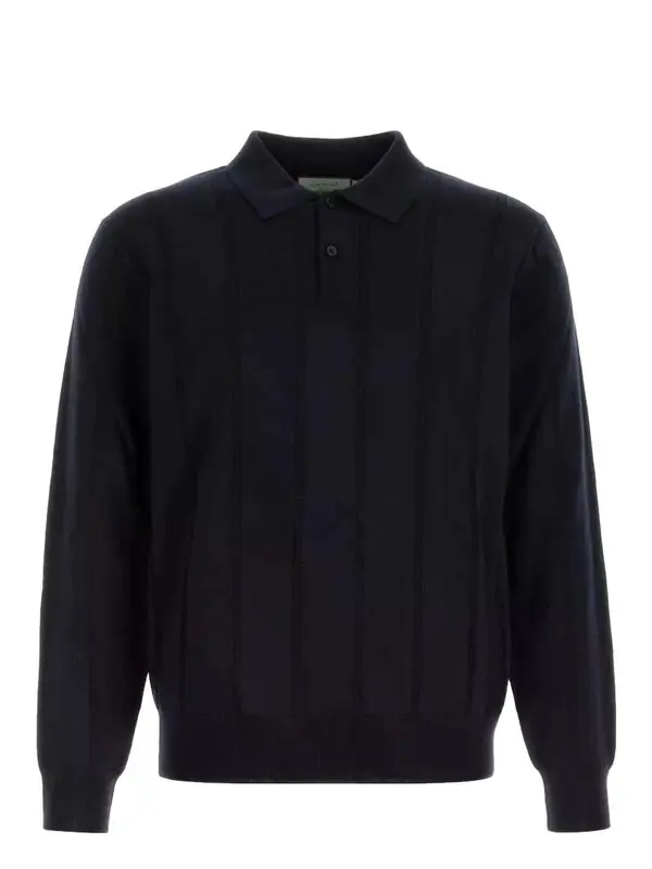 Canali Ribbed-knit Wool Polo Shirt - Blue