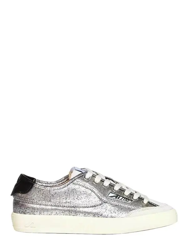 AUTRY Cracked Laminated Leather Sneakers - Silver