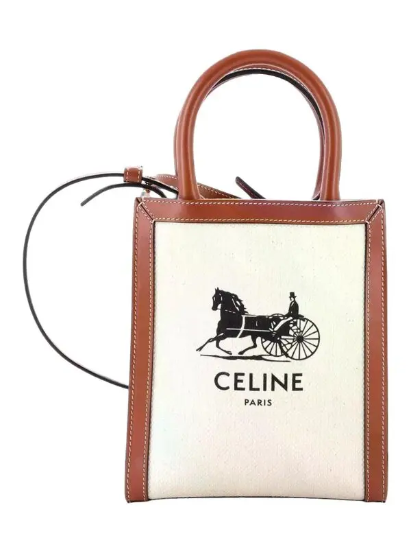 Celine Sulky Vertical Cabas Tote Canvas With Leather Mini Crossbody Bag - Neutrals
