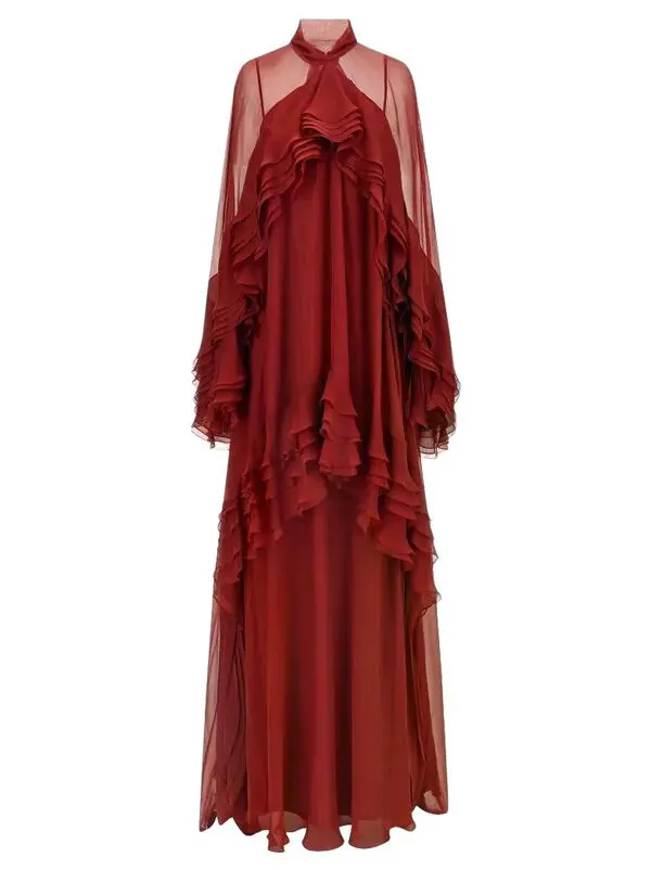 Alberta Ferretti Ruffled Silk-chiffon Maxi Dress - Red