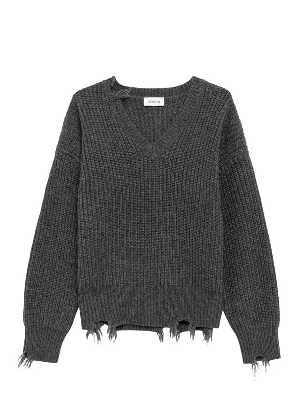 AMISH SUPPLIES Distressed Ribbed-knit Sweater - Grey