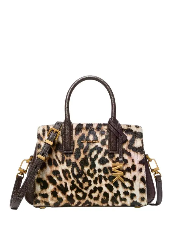 Michael Kors Small Laila Calfskin Satchel With Leopard Print - Brown