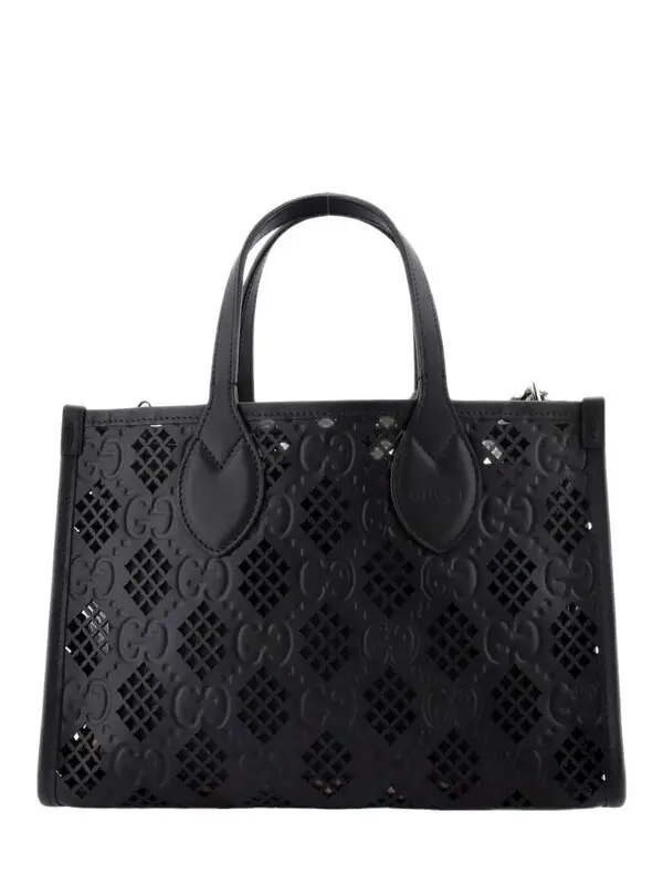 Gucci Convertible Gg Debossed Laser Cut Leather Small Tote Bag - Black