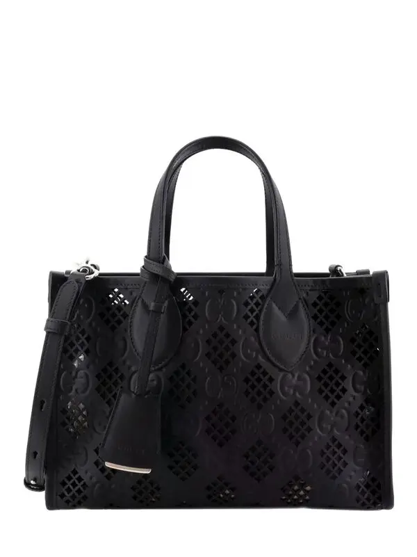 Gucci Convertible Gg Debossed Laser Cut Leather Small Tote Bag - Black