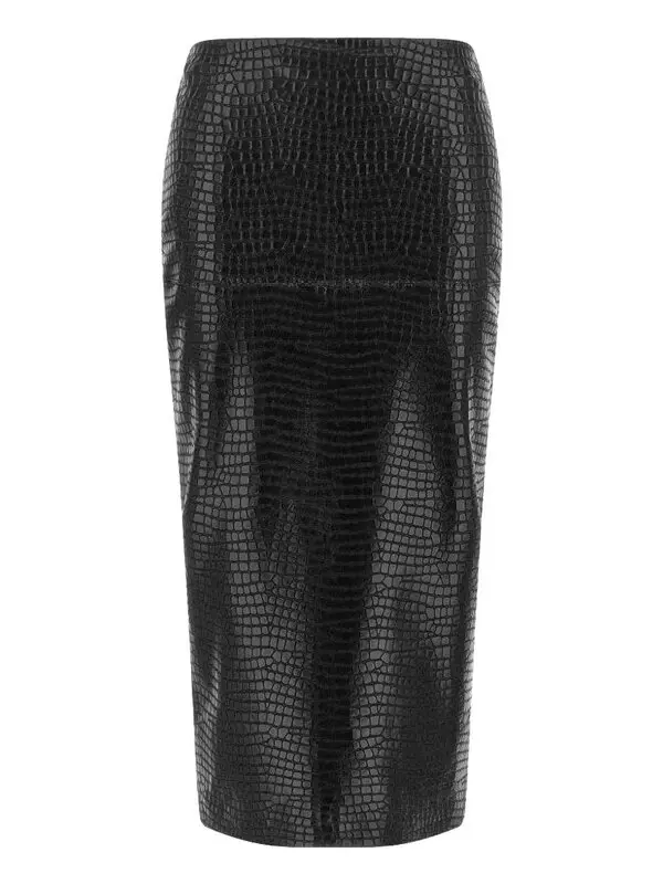 NUDE Croc-effect Sheath Midi Skirt - Black