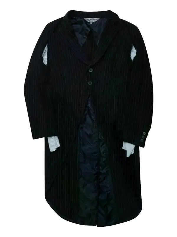 Comme Des Garçons Pinstripe-pattern Cutout Coat - Black