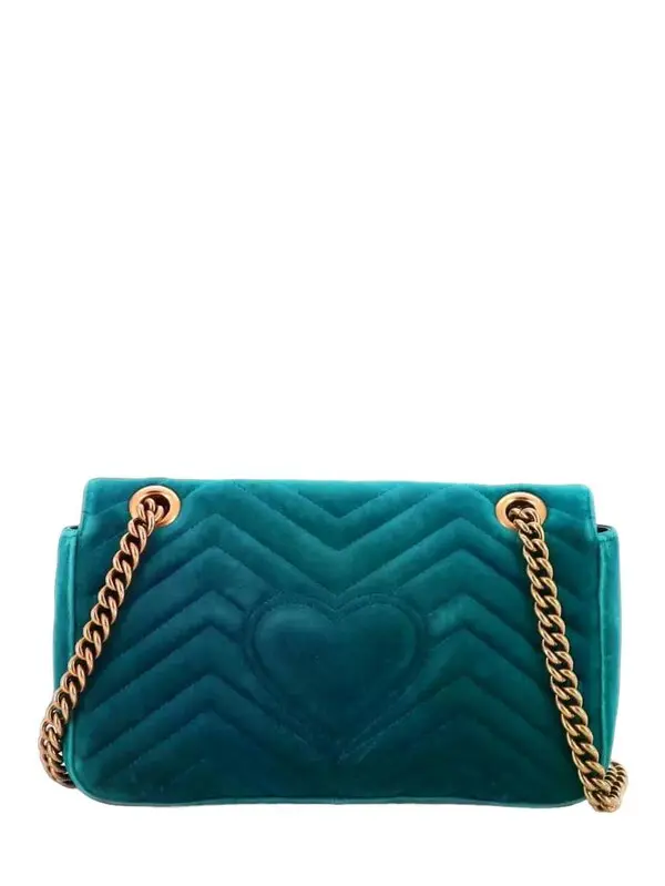 Gucci Gg Marmont Flap Bag Matelasse Velvet Small Shoulder Bag - Blue