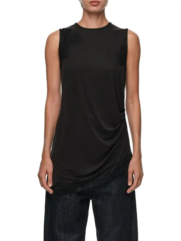 Bimba Y Lola Fluid Ribbed Lace Top - Black