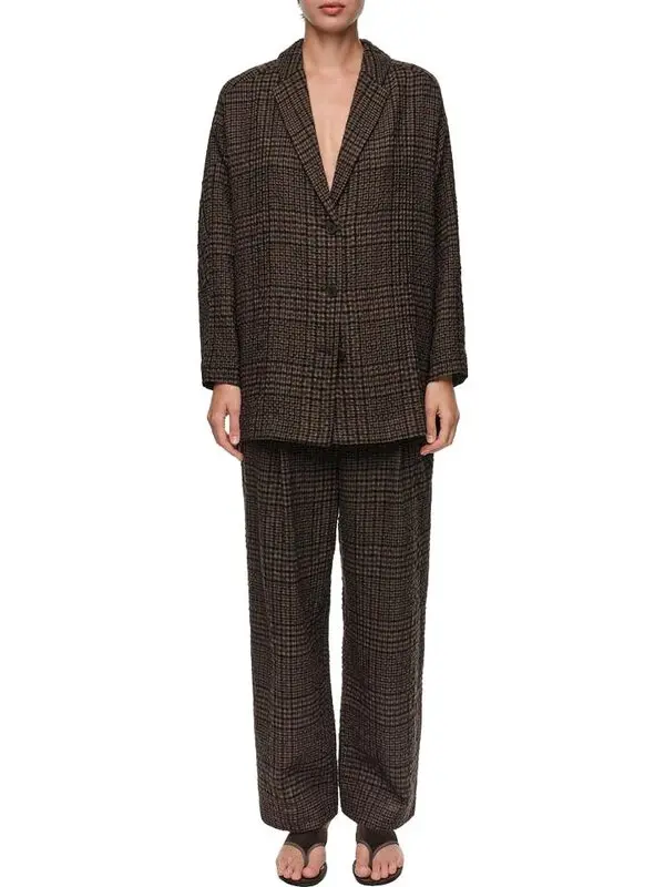 Bimba Y Lola Checked Wool Blend Straight Blazer - Brown