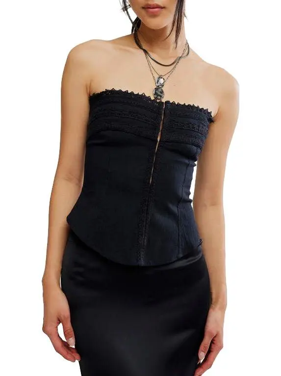 Free People Nikki Lace Detail Strapless Corset - Black