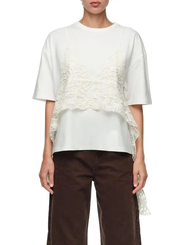 Bimba Y Lola Lace Overlay Boxy T-shirt - White