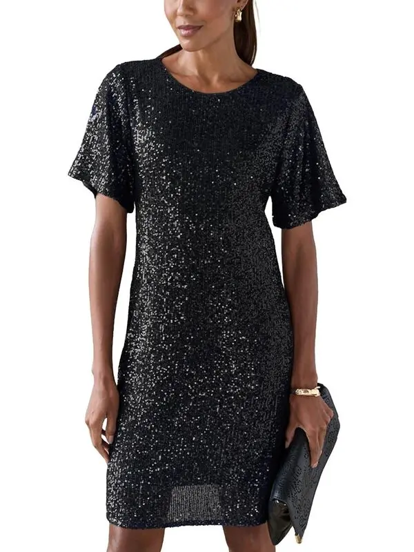 LASCANA Sequin T-shirt Dress - Black