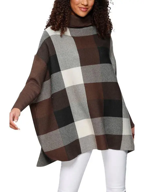 LASCANA Checked Oversized Sweater - Brown Multi