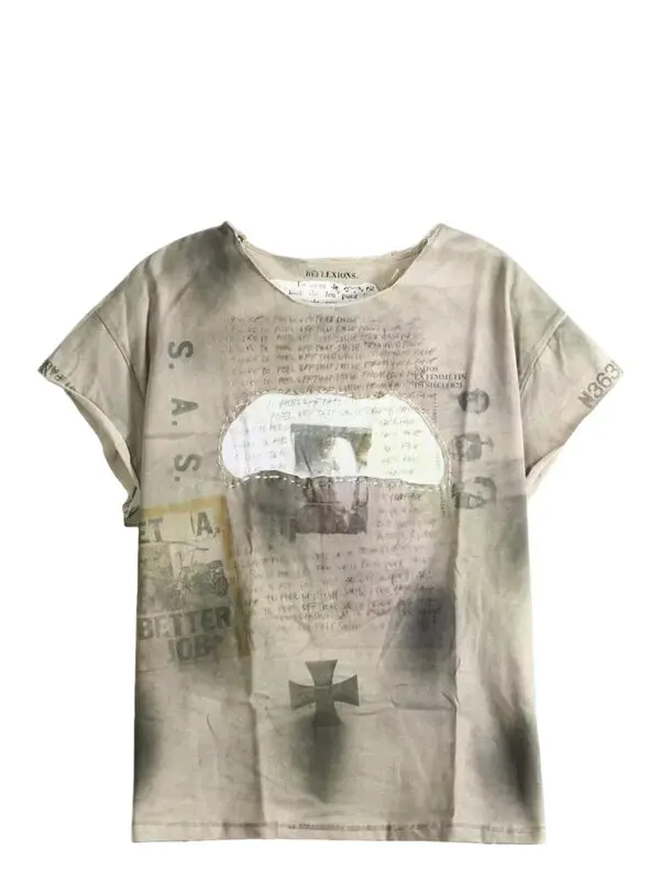 SAITOS Graphic-print Distressed T-shirt - Grey
