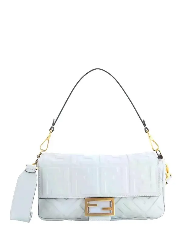 Fendi Baguette Nm Bag Zucca Embossed Leather Medium Crossbody Bag - Blue